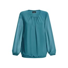 Klassische Bluse GOLDNER "Kurzgr&ouml;&szlig;e Jerseybluse mit Falten-Details", Damen, Gr. 21, gr&uuml;n (petrol), Obermaterial: 67% Polyester PES. 30% Viskose CV. 3% Elasthan EL., Modisch, Blusen, Rundhalsausschnitt