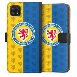 DeinDesign Galaxy A22 5G Handy Klapph&uuml;lle Handyh&uuml;lle aus Kunst Leder schwarz Flip Case Official Licensed Product Eintracht Braunschweig Logo Sideflip mit langer 