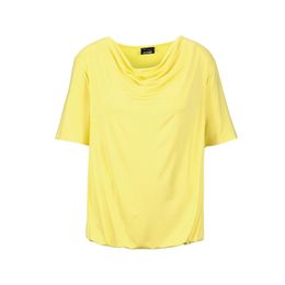 Kurzarmshirt GOLDNER "Blusenshirt mit Wasserfallausschnitt", Damen, Gr. 44, gelb, Obermaterial: 95% Viskose CV. 5% Elasthan EL., Basic, figurumspielend, Gerade, Shirts, Wasserfallausschnitt