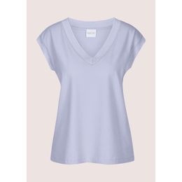 Madeleine Mode Kurzarmshirt MADELEINE "Jerseyshirt Sommershirt mit Rippenb&auml;ndern", Damen, Gr. 38, lila (hellamethyst), Obermaterial: 92% Baumwolle CO. 8% Elasthan EL., Modern, V-Ausschnitt, Shirts, Breites Rippenband