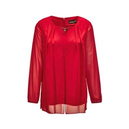 Kurzarmbluse GOLDNER "Festbluse mit Kettenverzierung", Damen, Gr. 40, rot, Obermaterial: 92% Polyester PES. 8% Elasthan EL., festlich, figurumspielend, weit Gummib&uuml;ndchen, Blusen, Mit schm&uuml;ckendem Element am Ausschnitt