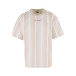 T-Shirt Karl Kani "Karl Kani Retro Gradient Stripes T-Shirt", Damen, Gr. L, beige, 100% Baumwolle, gestreift, normal, Rundhals, Shirts T-Shirt