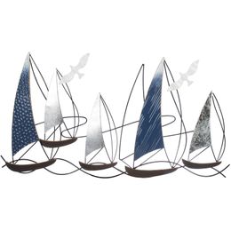 Leinwandbild CASABLANCA BY GILDE "Wandrelief Boot Regatta", farbe bild(er): blau, silberfarben, B:91cm H:49cm T:4cm, Metall, Bilder, Leinwandbild