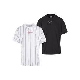 T-Shirt Karl Kani "Karl Kani Herren KM222-101-2 KK 2-Pack Pinstripe + Essential Tee", Damen, Gr. L, wei&szlig;, schwarz, 100% Baumwolle, bedruckt, oversize, Rundhals, Shirts T-Shirt
