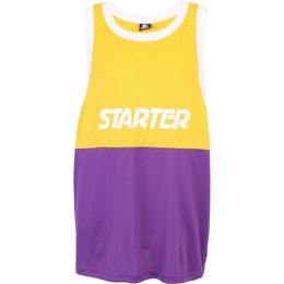 Tanktop STARTER Black Label "Starter Black Label Herren Starter Split Mesh Tank Top", Herren, Gr. L/XL, californiagelb, realviolet, 100% Polyester, bedruckt, loose fit, Tops Tanktop
