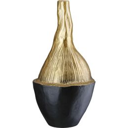 Tischvase Gilde "Vase Prero schlanz", goldfarben, schwarz, B:18cm H:36cm T:18cm &Oslash;:18cm, Aluminium, Vasen