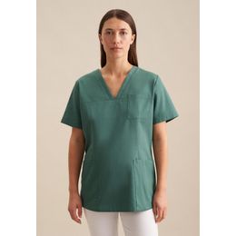 Funktionshemd Seidensticker, Damen, Gr. L41-42, normale &Auml;rmell&auml;ngen, gr&uuml;n, 60% Baumwolle, 40% Polyester, unifarben, regular fit, V-Ausschnitt, gerader Abschluss, Hemden, Uni