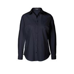 Langarmbluse GOLDNER "Kurzgr&ouml;&szlig;e Basicbluse mit Hemdkragen", Damen, Gr. 22, blau (marine), Obermaterial: 65% Baumwolle CO. 31% Polyamid PA. 4% Elasthan EL., eng Manschette, Blusen, Seitenschlitze f&uuml;r mehr Bewegungsfreiheit