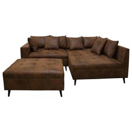 Mid.you Ecksofa, Braun, Textil, Birke, 3-Sitzer, F&uuml;llung: Schaumstoffflocken,Schaumstoffflocken, Ottomane rechts, L-Form, 247x174 cm, Made in EU, R&uuml;cken echt, Armteil links, Wohnzimmer, Sofas & Couches, Wohnlandschaften, Ecksofas