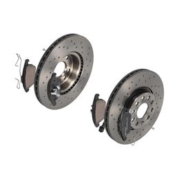 Brembo Bremsensatz-Vorderachse XTRA LINE / STANDARD SK8K0F0O39 Bremsensatz, Scheibenbremse vorne rechts links Gelocht/innenbel. 312mm f&uuml;r SKODA VW (SV