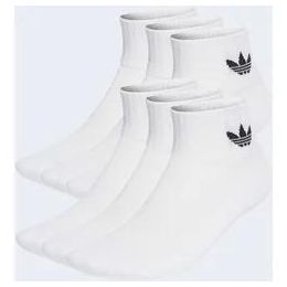 Sportsocken Adidas ORIGINALS "1/4 SOCKS 6P", Damen, Gr. L (43/45), wei&szlig;, Obermaterial: 65% Baumwolle, 32% Polyester, 2% Elasthan, 1% sonstige Fasern, Socken Sportsocken, f&uuml;r Laufen, 6er-Pack, mit Logodruck im Trefoil Style, kn&ouml;chellang