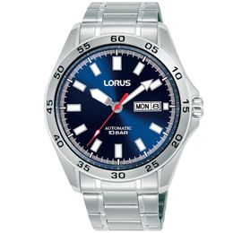 Automatikuhr Lorus "Sports Mechanical", silberfarben, blau, Armbanduhren, Herren, Automatikuhr, Armbanduhr, Herrenuhr, Mechanische Uhr, Edelstahlarmband, analog