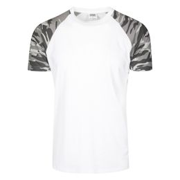 T-Shirt Urban Classics "Urban Classics Herren Raglan Contrast Tee", Damen, Gr. S, wei&szlig;, schwarzcamo, 100% Baumwolle, mehrfarbig, normal, Rundhals, Shirts T-Shirt