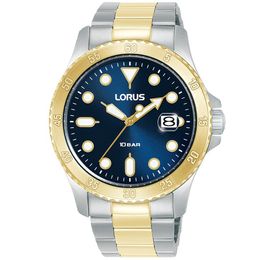 Quarzuhr Lorus "Sports Quarz", silberfarben, blau, Armbanduhren, Herren, Quarzuhr, Armbanduhr, Herrenuhr, Edelstahlarmband, analog, Tag