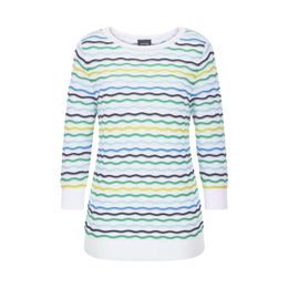 Rundhalspullover GOLDNER "Baumwollpullover mit Wellenmuster", Damen, Gr. 38, blau (blau, gr&uuml;n, gemustert), Obermaterial: 50% Baumwolle CO. 50% Polyacryl PAN., gerade, U-Boot-Ausschnitt, Pullover Rundhalspullover, modische Wellenoptik