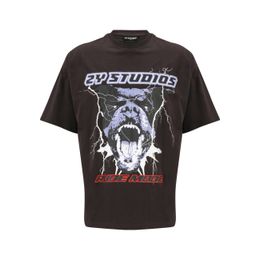 T-Shirt 2Y STUDIOS "2Y Studios Herren Rottweiler Oversize Tee", Damen, Gr. M, washed schwarz, 100% Baumwolle, bedruckt, oversize, Rundhals, Shirts T-Shirt