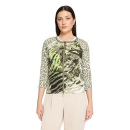Shirtjacke Betty Barclay "Damen mit Rippenstruktur", Damen, Gr. 36, khaki, cream, Rippware, Obermaterial: 95% Baumwolle, 5% Elasthan, tailliert normal, Rundhals, Shirts Shirtjacke