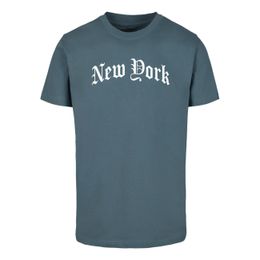 T-Shirt MisterTee "MisterTee Herren New York Wording Tee", Damen, Gr. XXL, dustyblau, 100% Baumwolle, bedruckt, loose fit, Rundhals, Shirts T-Shirt