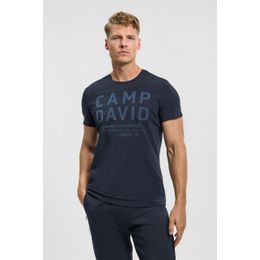 Rundhalsshirt CAMP DAVID, Damen, Gr. 4XL, blau, Single Jersey, Material: 95% Baumwolle, 5% Elasthan, bedruckt, regular fit normal, Rundhals, eingesetzt gerader Abschluss, Shirts Rundhalsshirt, mit Necktape