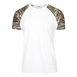 T-Shirt Urban Classics "Urban Classics Herren Raglan Contrast Tee", Damen, Gr. M, wei&szlig;, woodcamo, 100% Baumwolle, mehrfarbig, normal, Rundhals, Shirts T-Shirt
