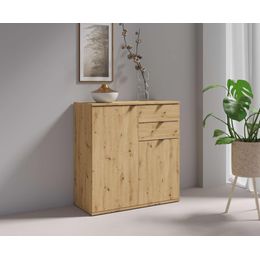 Kommode Home Affaire "THALIANA Sideboard mit 2 T&uuml;ren und 2 Schubladen, Breite 80 cm", eiche, B:80cm H:83,5cm T:35cm, FSC-zertifizierter Holzwerkstoff, Spanplatte, Sideboards, Kommode, Schrank in 3 Farben erh&auml;ltlich, schwarze Metallgriffe, viel Stauraum