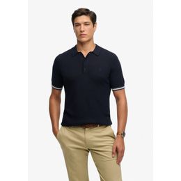 Poloshirt Superdry "KNITTED TEXTURE S/S POLO", Herren, Gr. XL, classic navy stag, Single Jersey, Obermaterial: 100% Baumwolle, unifarben, relaxed fit normal, Rundhals, Shirts, Baumwolle, relaxed fit