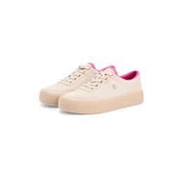 Plateausneaker Tommy Hilfiger "TH FOXING PLATFORM ROPE", Damen, Gr. 37, beige, pink, Textil, Schuhe Plateausneaker, Freizeitschuh, Schn&uuml;rer, Halbschuh mit TH-Schmuckelement