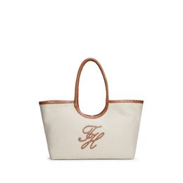 Tragetasche Tommy Hilfiger "TH ELEV SUMM MAXI TOTE CANVAS", Gr. B/H/T: 0cm x 0cm x 0cm, beige, Leinen, Taschen, Damen Schultertasche, Henkeltasche mit kontrastiven Schulterriemen