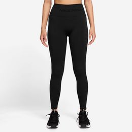 Trainingstights Nike "W NP DF SMLS HR 7/8 TIGHT", Damen, Gr. L, N-Gr, schwarz, Obermaterial: 58% Nylon, 35% Polyester, 7% Elasthan, Hosen, schnell trocknendes Material, atmungsaktiv, sportlicher Stil