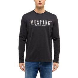 Langarmshirt Mustang "Herren Style Asheville", Damen, Gr. L, schwarz, Jersey, 100% Baumwolle, Rundhals, Shirts Langarmshirt