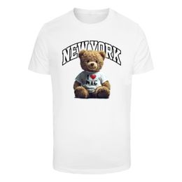 T-Shirt MisterTee "MisterTee New York College Bear Tee", Damen, Gr. L, wei&szlig;, 100% Baumwolle, bedruckt, normal, Rundhals, Shirts T-Shirt