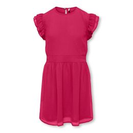 Midikleid KIDS Only "KOGASTA LIFE S/S DRESS WVN", M&auml;dchen, Gr. 128, N-Gr, granita, Web, Obermaterial: 100% Polyester, unifarben, figurumspielend Midi, Rundhals, Fl&uuml;gel&auml;rmel R&uuml;schen, Kleider Midikleid, Kunstfaser