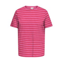 Rundhalsshirt Only CARMAKOMA "CARBLOOM LIFE S/S TOP JRS", Damen, Gr. L, wild orchid stripes:(dina) tomato puree, Jersey, Obermaterial: 100% Baumwolle, gestreift, regular fit normal, Rundhals, Shirts Rundhalsshirt