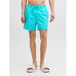Jack & Jones Badeshorts JACK & JONES "JPSTMAUI TROPIC SOLID SWIM SHORTS SN", Herren, Gr. L, N-Gr, scuba blau, Web, Polyester, unifarben, Badehosen Badeshorts, Kunstfaser, normal geschnitten