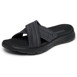 Pantolette Skechers "GO WALK FLEX SANDAL-BUTTERFLY BLISS", Damen, Gr. 35, schwarz, grau, Textil, bestickt, meliert, Schuhe Pantolette, Keilabsatz, Sommerschuh, Schlappen mit Goga Mat Footbed
