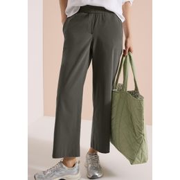 Stoffhose Cecil, Damen, Gr. XL, L&auml;nge 26, clear khaki, Web, 66% Baumwolle, 30% Polyester, 4% Elasthan, unifarben, loose fit 7/8-L&auml;nge, Hosen Stoffhose, High Waist