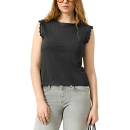 Rundhalsshirt QS, Damen, Gr. M (38), schwarz, Jersey, Obermaterial: 100% Baumwolle, unifarben, normal h&uuml;ftbedeckend, Rundhals, H&auml;kelkante, Shirts Rundhalsshirt, mit H&auml;kel-Details an der Schulter