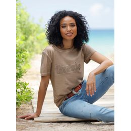 T-Shirt Heine "Shirt", Damen, Gr. 36, taupe, 100% Baumwolle, gemustert, mehrfarbig, Rundhals, Shirts T-Shirt
