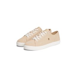 Plateausneaker Tommy Hilfiger "TH CHIC FOXING SNEAKER", Herren, Gr. 39, beige, Textil, Flechtoptik, Strukturmuster, Schuhe Plateausneaker, Freizeitschuh, Schn&uuml;rer, Halbschuh mit Logo-Emblem