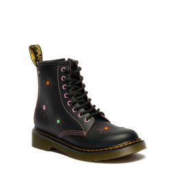 Schn&uuml;rboots Dr. Martens "1460 J", M&auml;dchen, Gr. 38,5, schwarz, bunt, Glattleder, Schuhe Schn&uuml;rboots, Blockabsatz Stiefelette, 8-Eye Boot mit auff&auml;lliger Verzierung