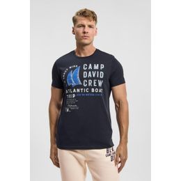 Rundhalsshirt CAMP DAVID, Damen, Gr. 4XL, blau, Single Jersey, Material: 100% Baumwolle, bedruckt, regular fit normal, Rundhals, eingesetzt gerader Abschluss, Shirts Rundhalsshirt, aus Baumwolle