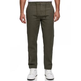 Leinenhose INDICODE "INClio", Herren, Gr. L, N-Gr, army, Web, Obermaterial: 100% Baumwolle, unifarben, relaxed fit kn&ouml;chellang, Hosen