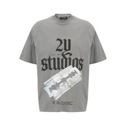 T-Shirt 2Y STUDIOS "2Y Studios Herren Razor Oversize Tee", Damen, Gr. L, washed grau, 100% Baumwolle, bedruckt, oversize, Rundhals, Shirts T-Shirt