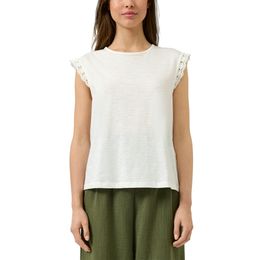 Rundhalsshirt QS, Damen, Gr. S (36), wei&szlig;, Jersey, Obermaterial: 100% Baumwolle, unifarben, normal h&uuml;ftbedeckend, Rundhals, H&auml;kelkante, Shirts Rundhalsshirt, mit H&auml;kel-Details an der Schulter