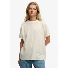 T-Shirt Superdry "ESSENTIAL LOGO LOOSE TEE", Damen, Gr. L, desert bone sanftes wei&szlig;, Single Jersey, Obermaterial: 100% Baumwolle, unifarben, relaxed fit normal, Rundhals, Shirts T-Shirt