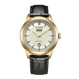 Solaruhr Citizen "Eco-Drive Classic ( C7 Design)", schwarz, ros&eacute;goldfarben, Armbanduhren, Herren, Armbanduhr, Herrenuhr, Lederarmband, analog, Big Date