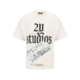 T-Shirt 2Y STUDIOS "2Y Studios Herren Razor Oversize Tee", Damen, Gr. L, sanftes wei&szlig;, 100% Baumwolle, bedruckt, oversize, Rundhals, Shirts T-Shirt