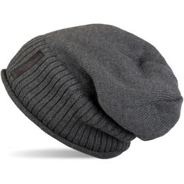 Strickm&uuml;tze styleBREAKER "Feinstrick Beanie mit Teddyfleece", Damen, grau (dunkelgrau), 100% Viskose CV., Modisch, M&uuml;tzen Strickm&uuml;tze