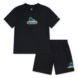 T-Shirt & Shorts Converse "CNVB DCTP GLOBE FRONTBACK HIT", M&auml;dchen, Gr. 3, schwarz, Obermaterial: 60% Baumwolle, 40% Polyester, KOB Set-Artikel, f&uuml;r Kinder, sportlicher Stil, f&uuml;r Freizeitaktivit&auml;ten