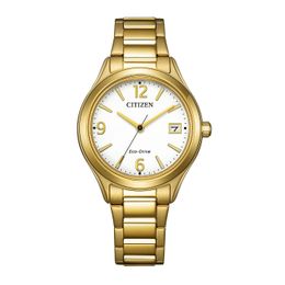 Solaruhr Citizen "Elegance", goldfarben, wei&szlig;, Armbanduhren, Damen, Armbanduhr, Damenuhr, Edelstahlarmband, analog, Big Date
